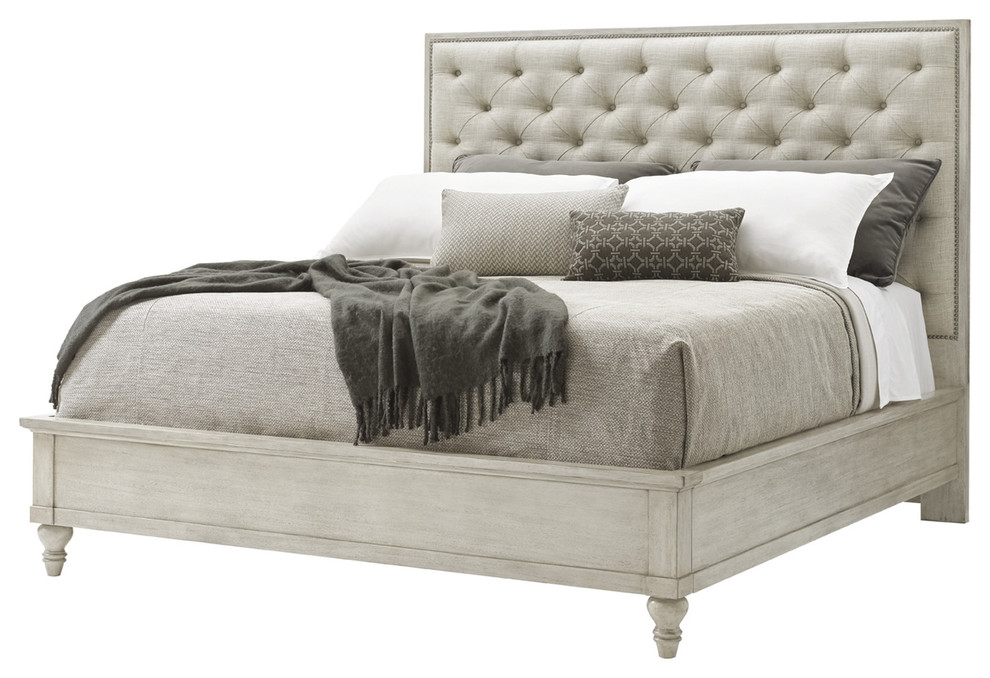 Lexington Oyster Bay Sag Harbor Tufted Upholstered Bed, Distressed ...