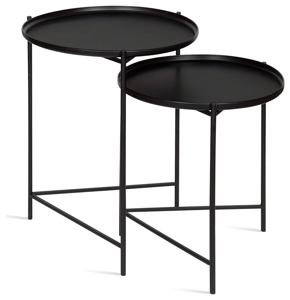 Set of 2 Nesting Side Table, Triangular Shaped Base With Tray Like Top ...