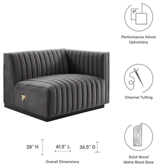 Conjure Channel Tufted Velvet Right-Arm Chair - Transitional ...