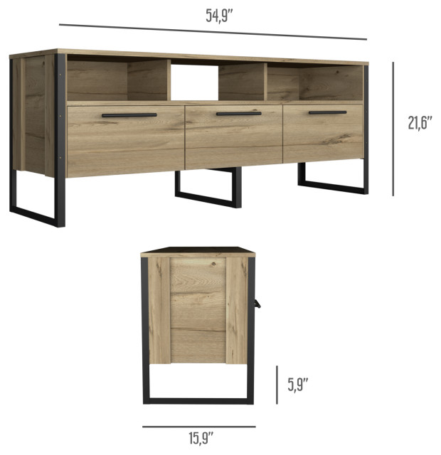 Emery 3 Drawer Wood and Metal Media Console - Industrial ...