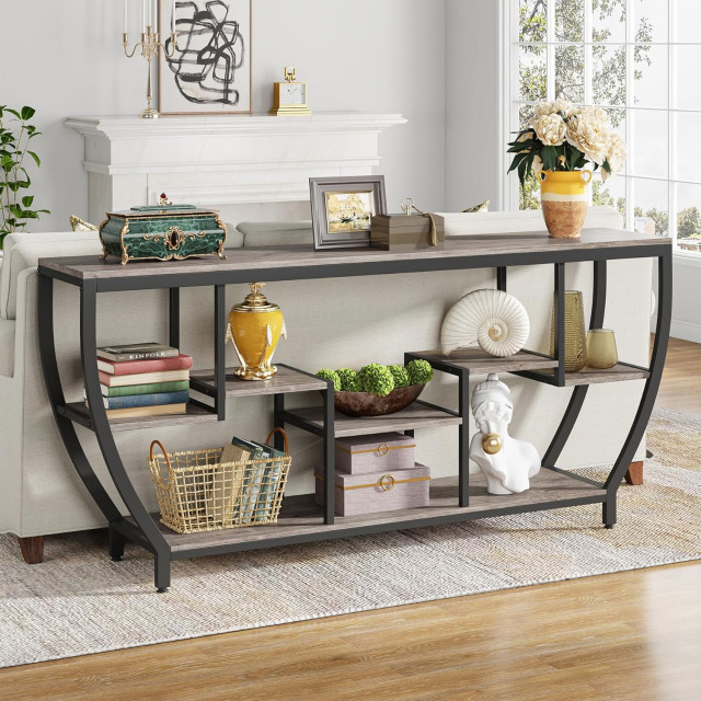 Multifunctional Console Table, Curved Legs With Staggered Shelves ...