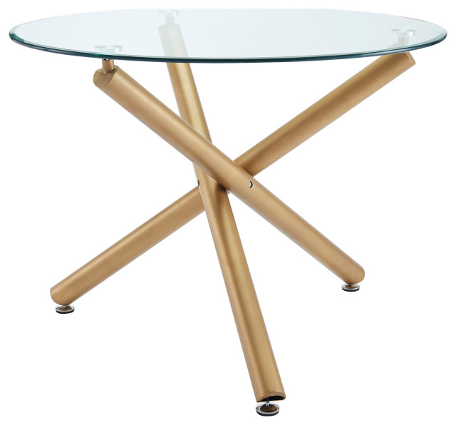 Contemporary Metal and Glass Round Dining Table, Aged Gold ...