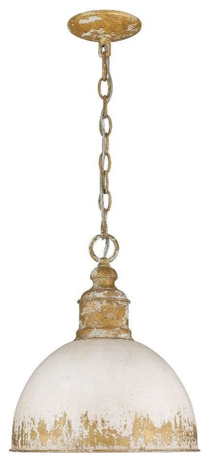 1 Light Pendant-Vintage Gold Finish-Antique Ivory Shade Color ...