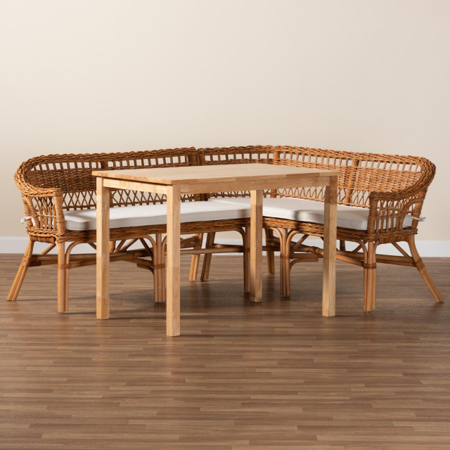 Nella Rattan 3PC Dining Nook Set - Tropical - Dining Sets - by Baxton ...