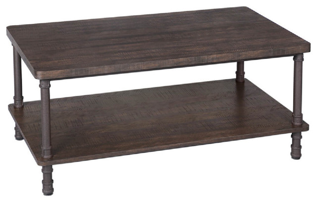 Rectangular Wooden Frame Coffee Table with Turned Metal Legs, Dark ...