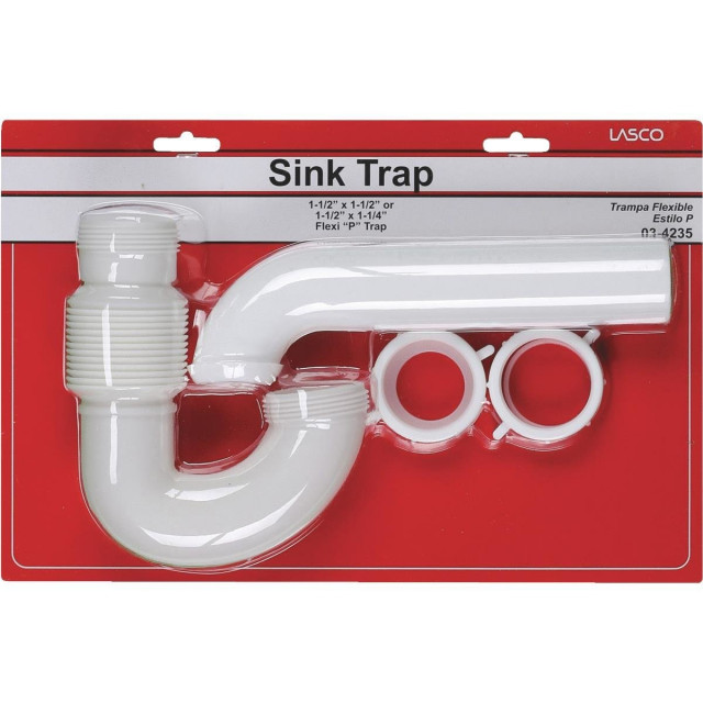 Lasco 03-4235 PVC Complete P-Trap with Flexible J-Bend, White, 1-1/2 ...