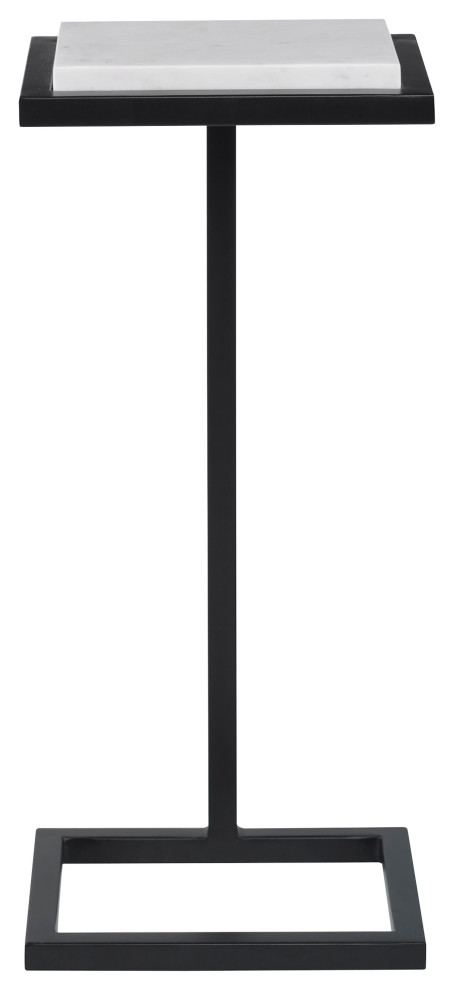 Satin Black Finish With White Polished Marble Top Accent Table ...