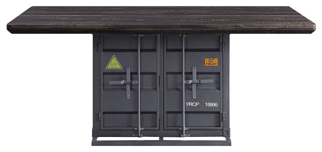 Industrial Cargo Dining Table with Antique Walnut Top and Gunmetal Base ...