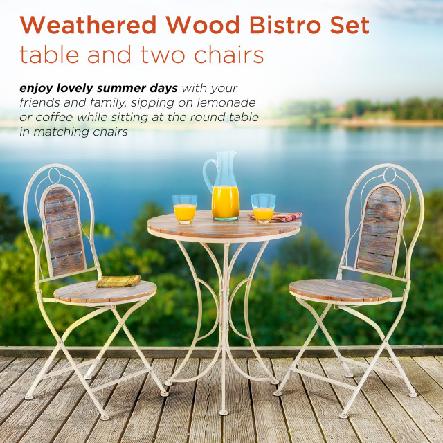 Alpine Patio Garden Table and Two Chairs Bistro Set, 28" - Farmhouse ...