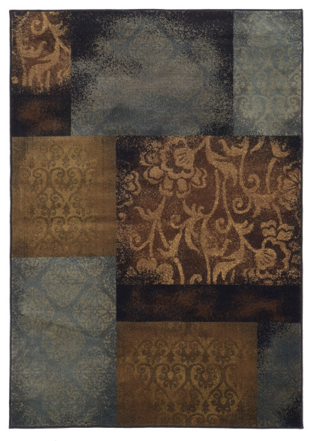 Harrison Geometric Floral Blue and Brown Rug, 1'10"x3'3" - Contemporary ...