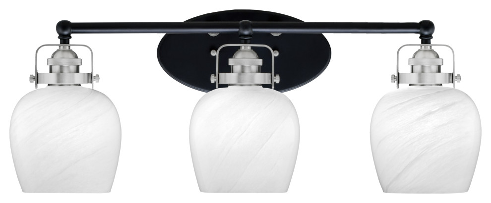 Easton 3 Light Bath Bar, Matte Black & Brushed Nickel, 6" White Marble ...
