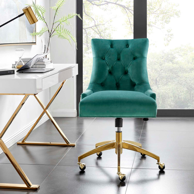 Computer Work Desk Tufted Chair, Velvet, Gold Pink, Modern, Home ...