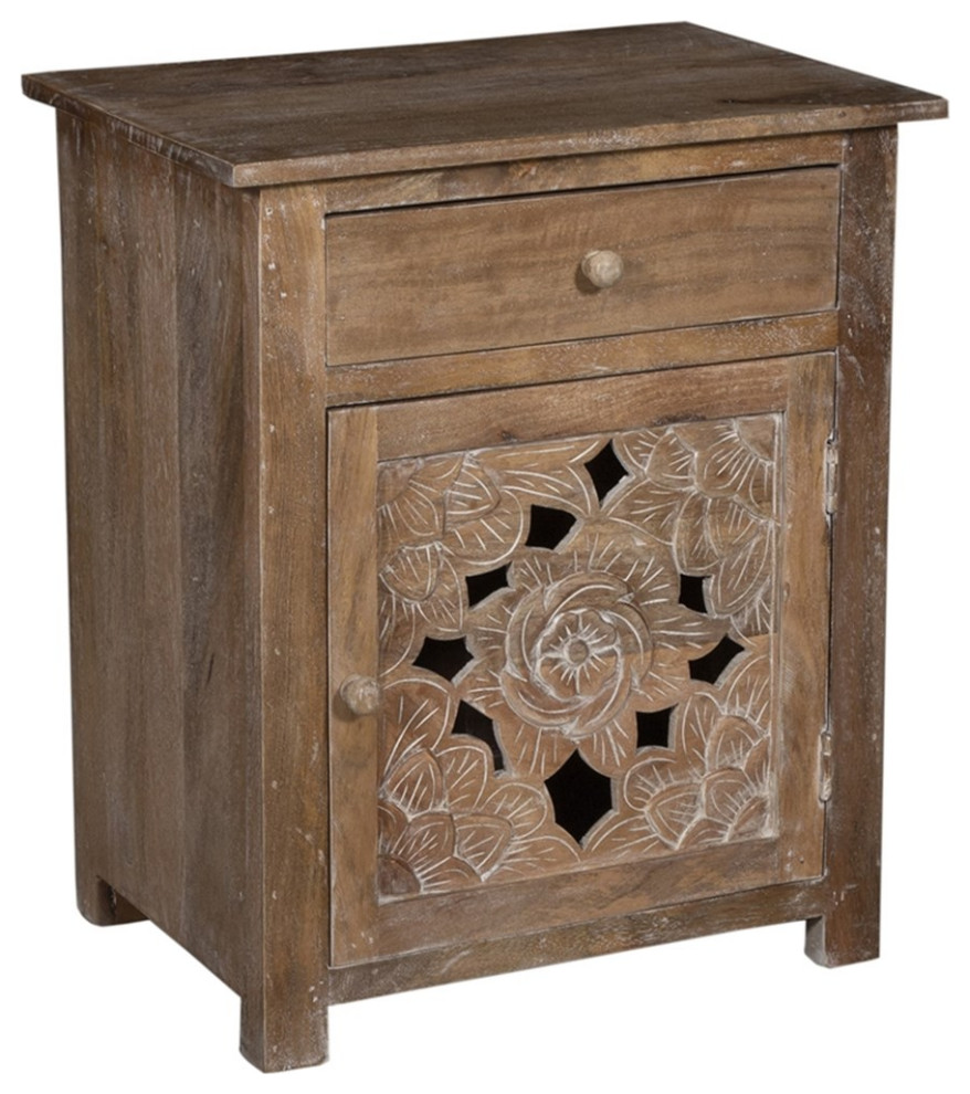 Porter Designs Dahlia Solid Wood Nightstand - Brown - Farmhouse - Nightstands And Bedside Tables ...