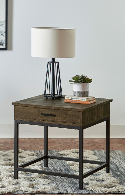 Byers Square 1-drawer End Table Brown Oak and Sandy Black - Industrial ...