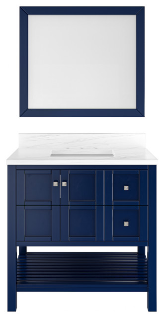 Single Sink Solid Wood Bath Vanity with Natural Marble Top and Mirror ...