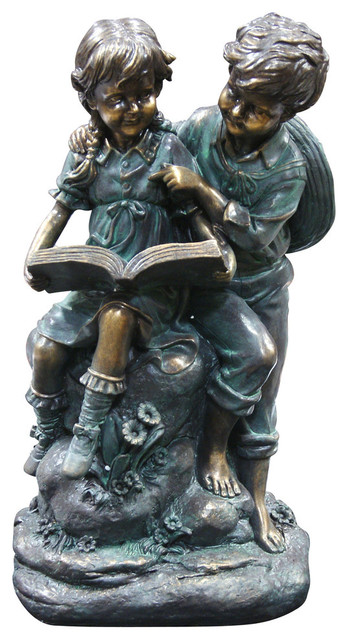 Girl And Boy Reading Together Statue - Traditional - Decorative Objects ...