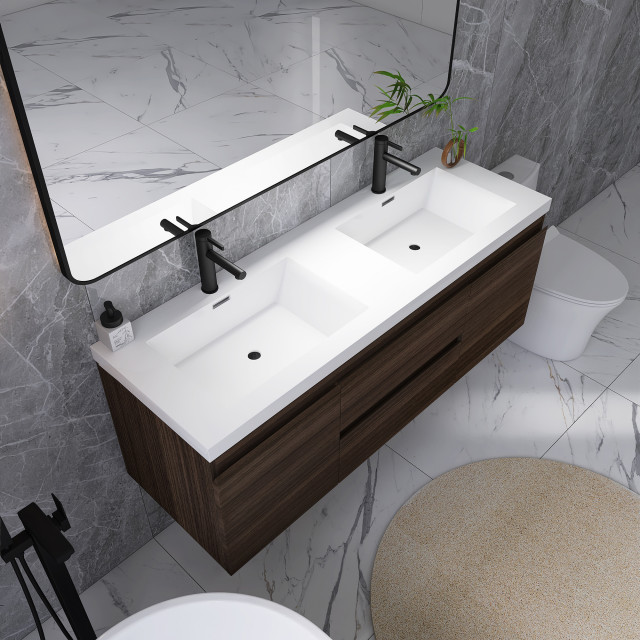 60" Wall-Mounted 2-drawer Bathroom Vanity Set with Integrated Double ...