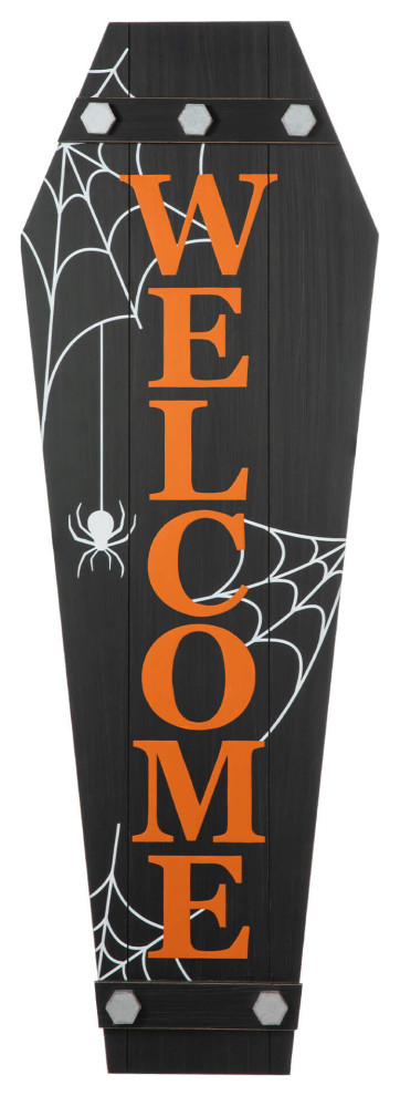 42" Height Halloween Wooden Welcome Coffin Porch Decor - Midcentury ...