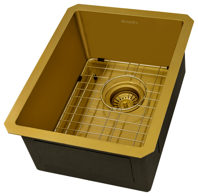 14" Brass Matte Gold Stainless Steel Undermount Bar Sink - Contemporary ...