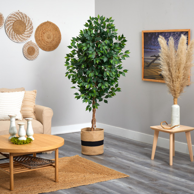 6' Ficus Artificial Tree With Natural Trunk, Handmade Natural Cotton ...