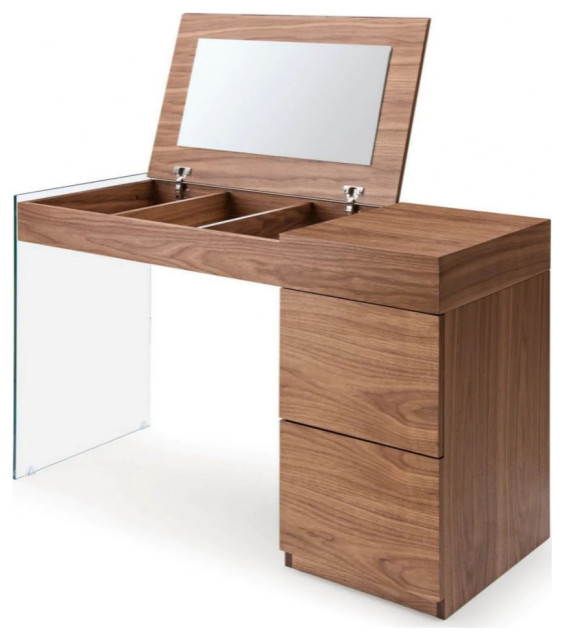 Lauren Modern Walnut Floating Glass Vanity With Mirror - Transitional ...