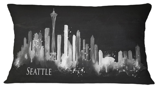 Seattle Dark Silhouette Cityscape Painting Throw Pillow, 12"x20 ...