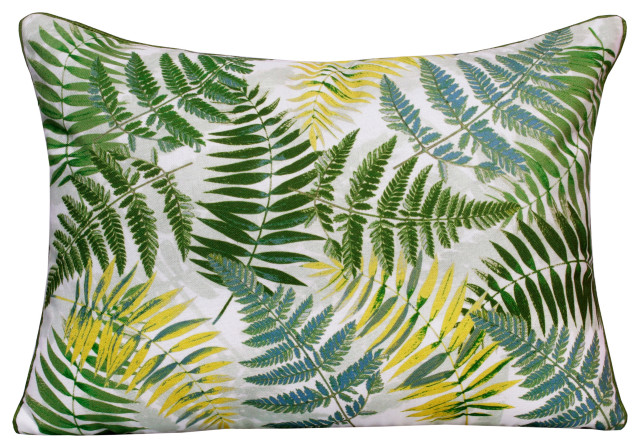 Fern Forest Green/Yellow Tropical Throw Pillow, 14