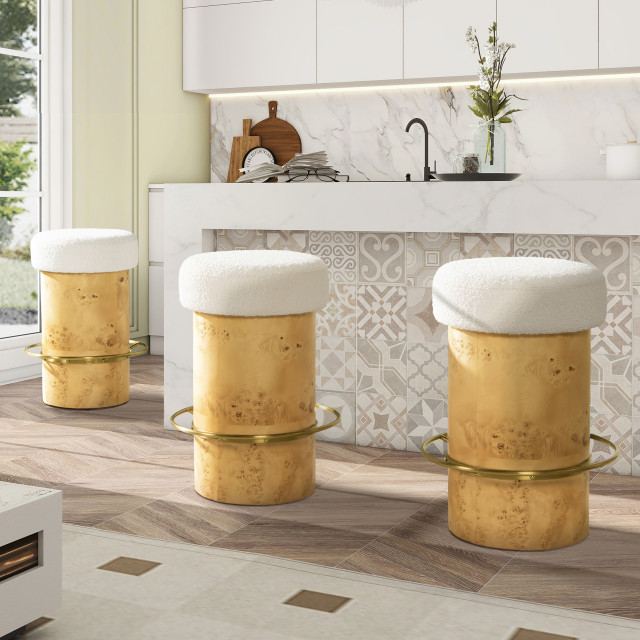 Nebula 26" Backless Round Burl Wood Counter Stool - Contemporary - Bar ...