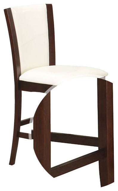 Wooden Counter Height Chair with Raised Back, Set of 2, Brown and White ...