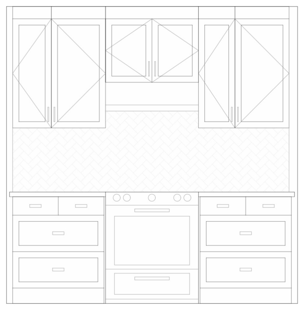 Asymmetrical kitchen upper cabinets