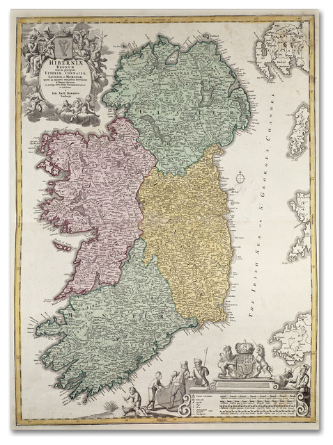 'Map of Ireland, 1730' Canvas Art by Johann B. Homann, 35" x 47 ...