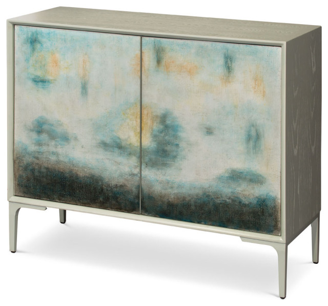 Hand Painted Abstract Landscape Double Door Oriental Cabinet - Asian ...