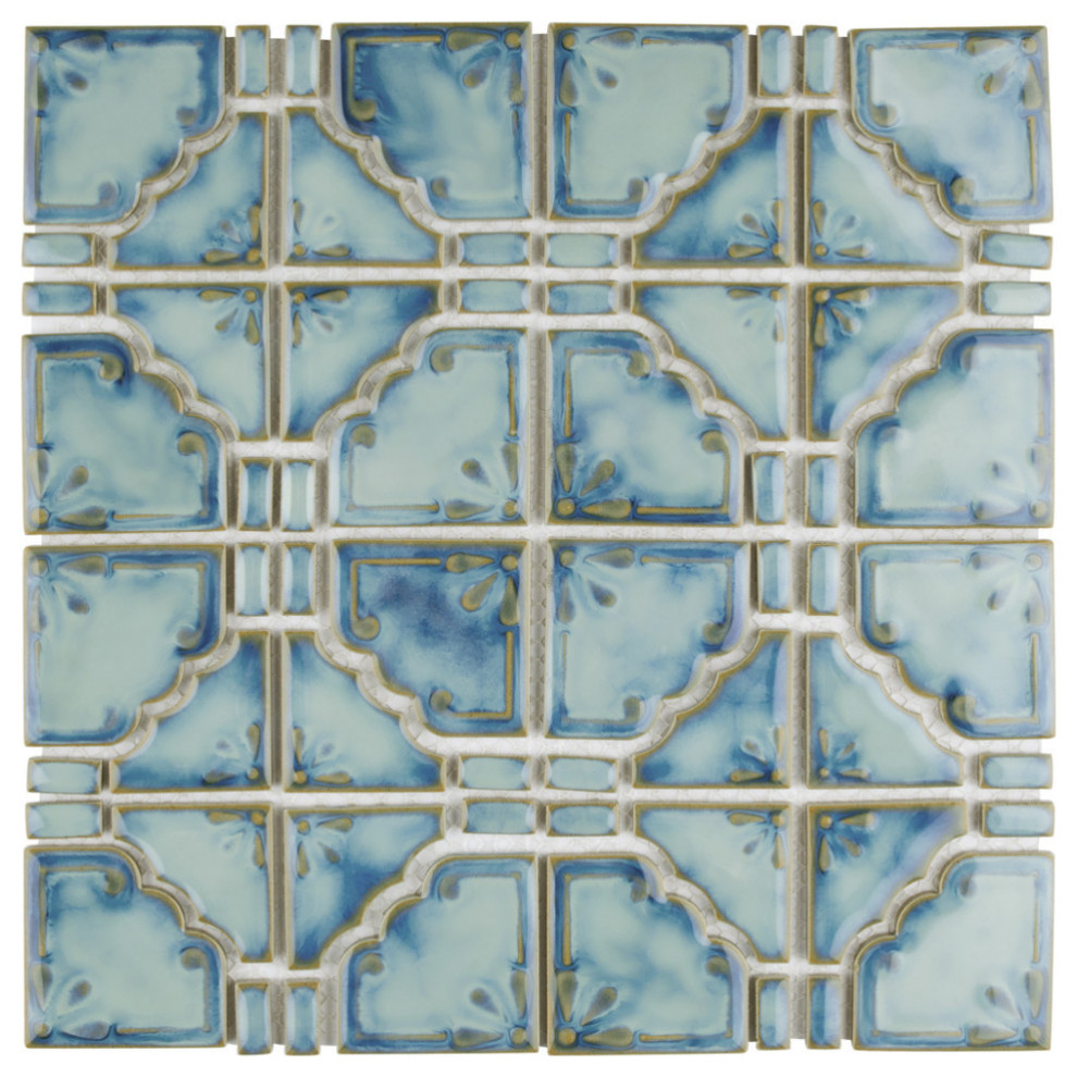 Moonbeam Diva Porcelain Mosaic Floor and Wall Tile Sample, Azure ...