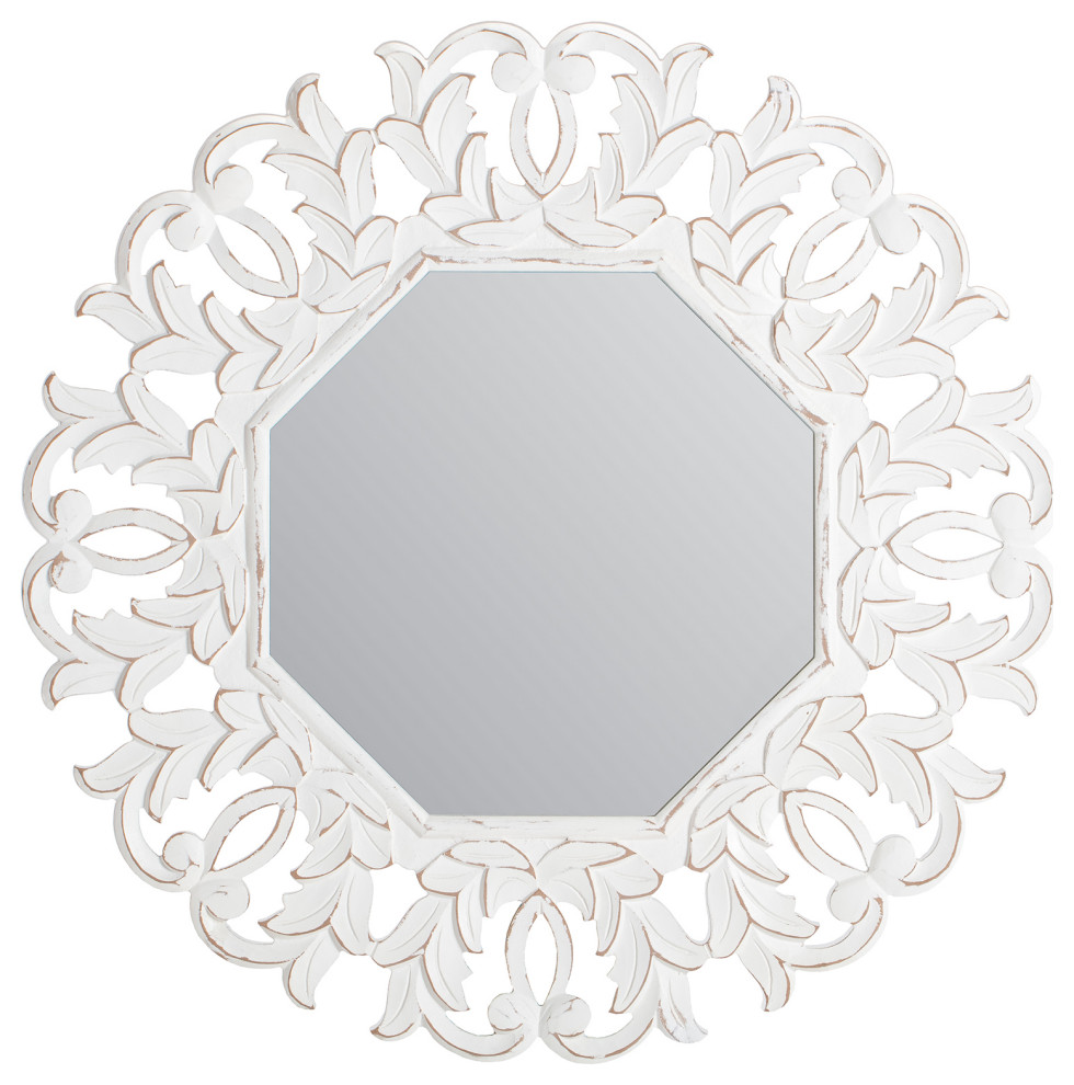 Tull White 30" Carved Octagonal Mirror - French Country - Wall Mirrors ...