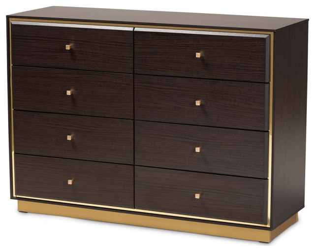 Modern and Contemporary Espresso Brown Finished Wood Gold Metal 8 ...