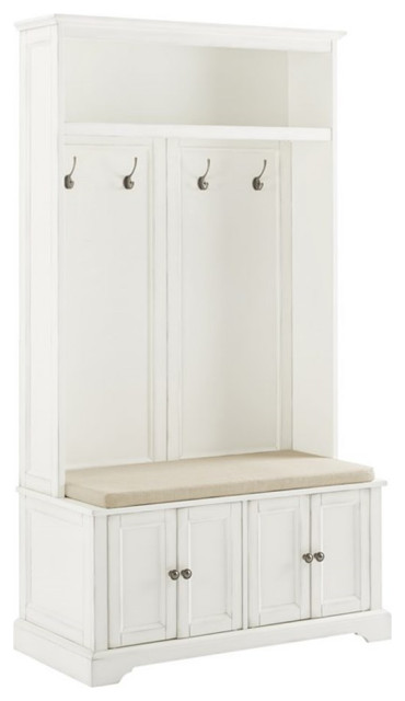 Bowery Hill Traditional Wood Hall Tree in Distressed White/Oatmeal ...