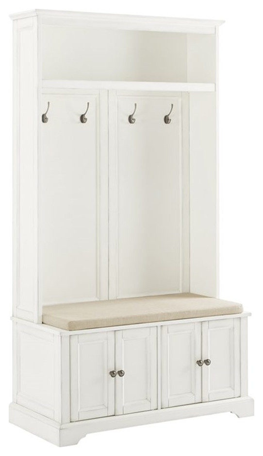 Bowery Hill Traditional Wood Hall Tree in Distressed White/Oatmeal ...