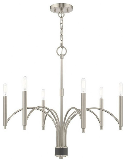 Mid Century Modern Six Light Chandelier-Brushed Nickel Finish ...