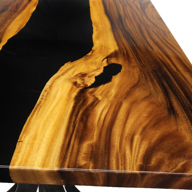 Walnut Live Edge Slab Dining Tabletop, Black River Epoxy, 80x40x2 ...