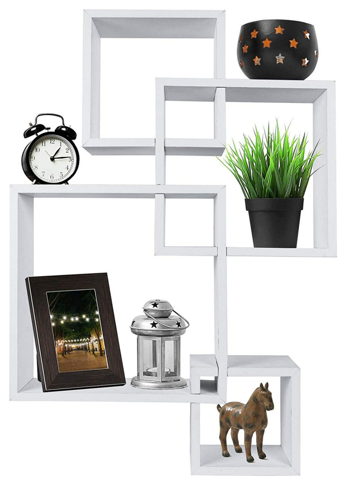 Decorative 4 Cube Intersecting Wall Mounted Floating Shelves- White ... Decorative 4 Cube Intersecting Wall Mounted Floating Shelves- White ...