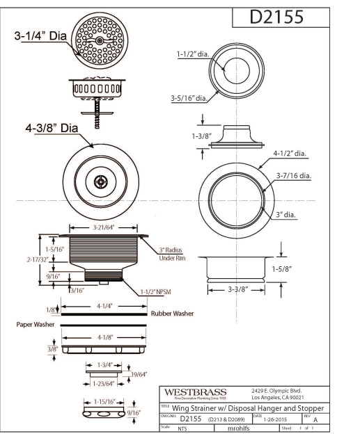 Two Wing Nut Style Large Kitchen Basket Strainer, Antique Copper ...