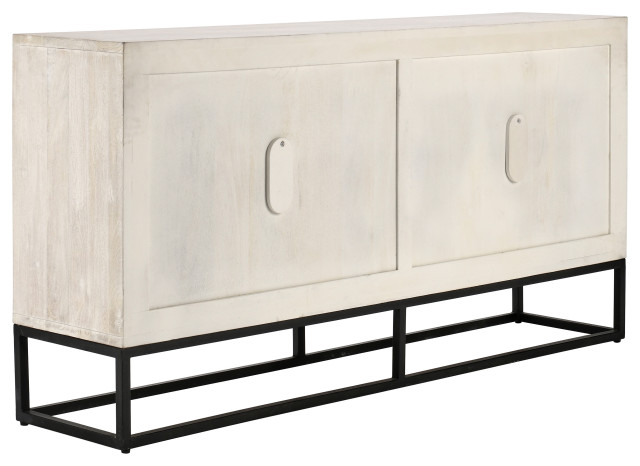 Flint Four-Door Mango Wood Sideboard, Whitewash - Industrial - Buffets And Sideboards - by Kosas ...