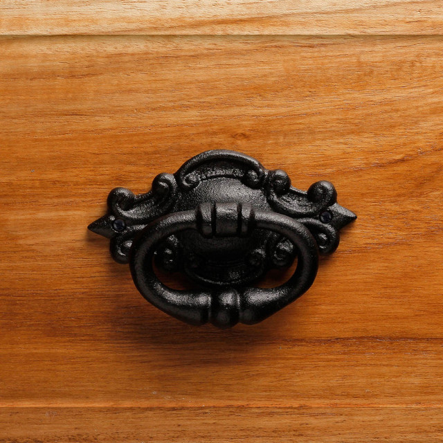 Black Cast Iron Cabinet Drawer Ring Pull Handle 3 1/8" Small Pull with Hardware - Traditional ...