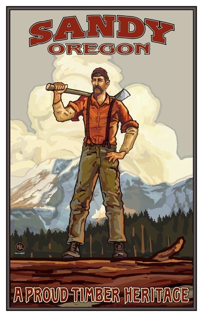 by Artist Paul A. Lanquist Sandy Oregon Lumberjack Art Print, 24"x36" - Contemporary - Fine Art ...
