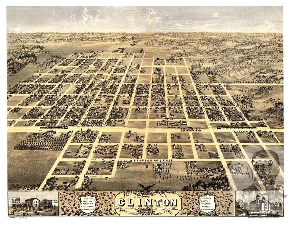 Old Map of Clinton Illinois 1869, Vintage Map Art Print, 18"x24 ...