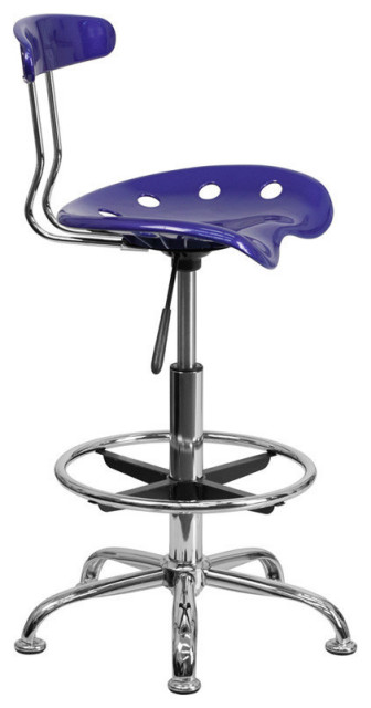 Vibrant Deep Blue and Chrome Drafting Stool with Tractor Seat ...