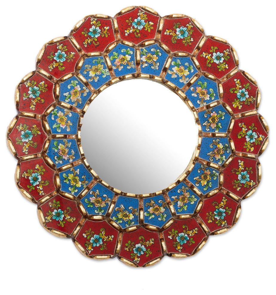 Novica Handmade Colorful Arrangement Reverse-Painted Glass Wall Mirror ...