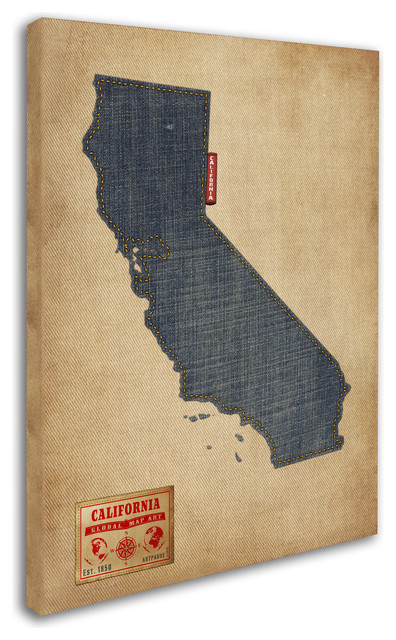 'California Map Denim Jeans Style' Canvas Art by Michael Tompsett, 24 ...