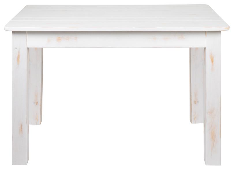 46" X 30" Rectangular Antique Rustic White Solid Pine Farm Dining Table ...