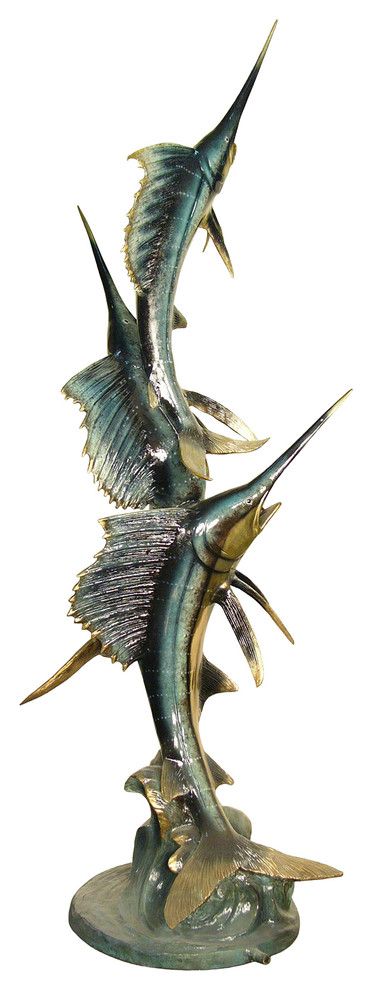 Three Swordfish Bronze Sculpture, Special Patina Finish - Beach Style ...